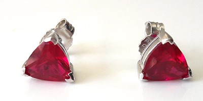Trillion Cut Lab Ruby Studs - StonesandSilver